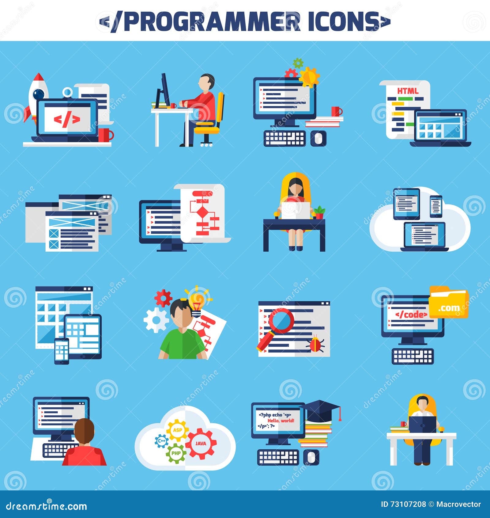 Icone Di Flat Color Decorative Del Programmatore Messe Illustrazione ...