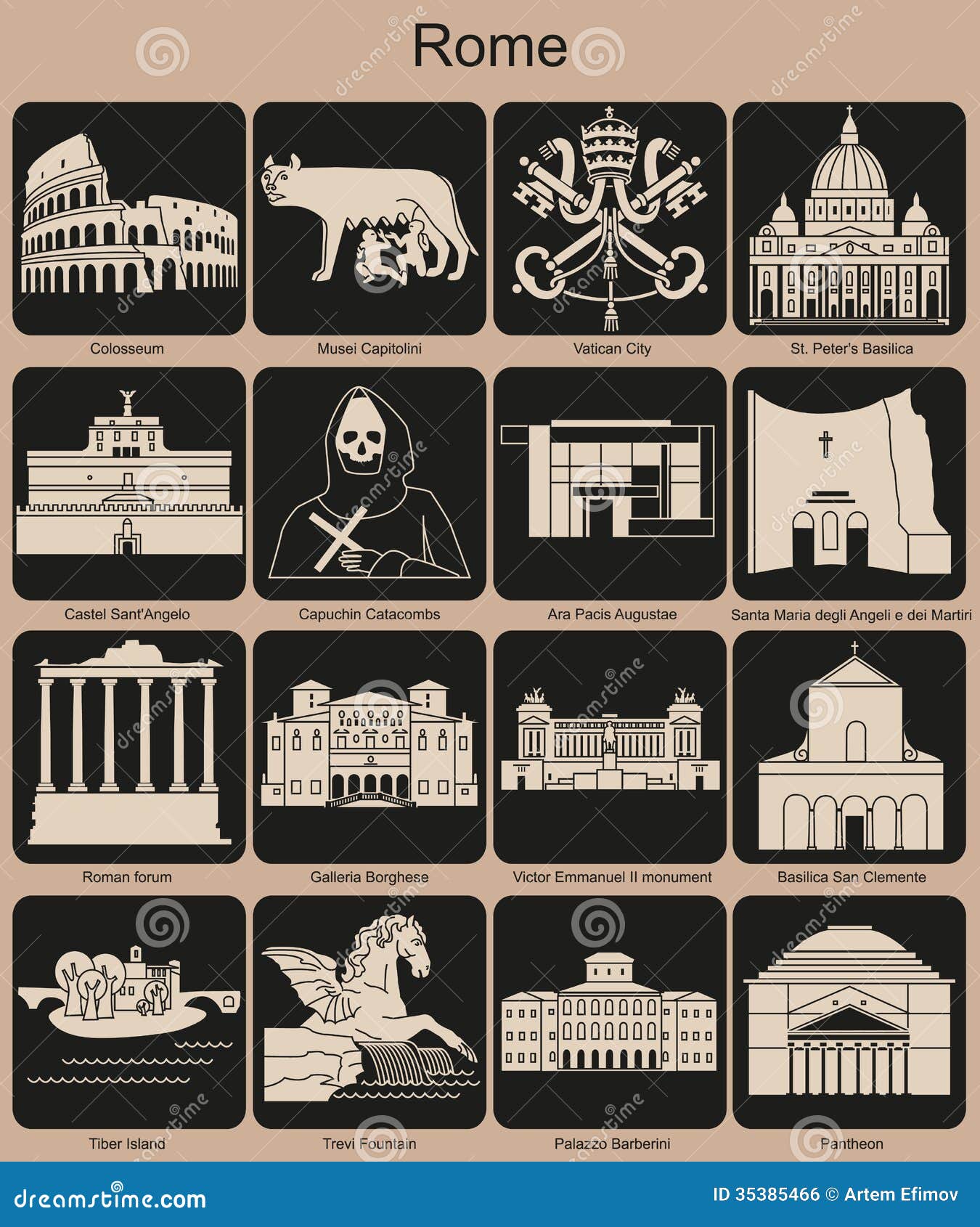 Icone di Roma illustrazione vettoriale. Illustrazione di maria - 35385466