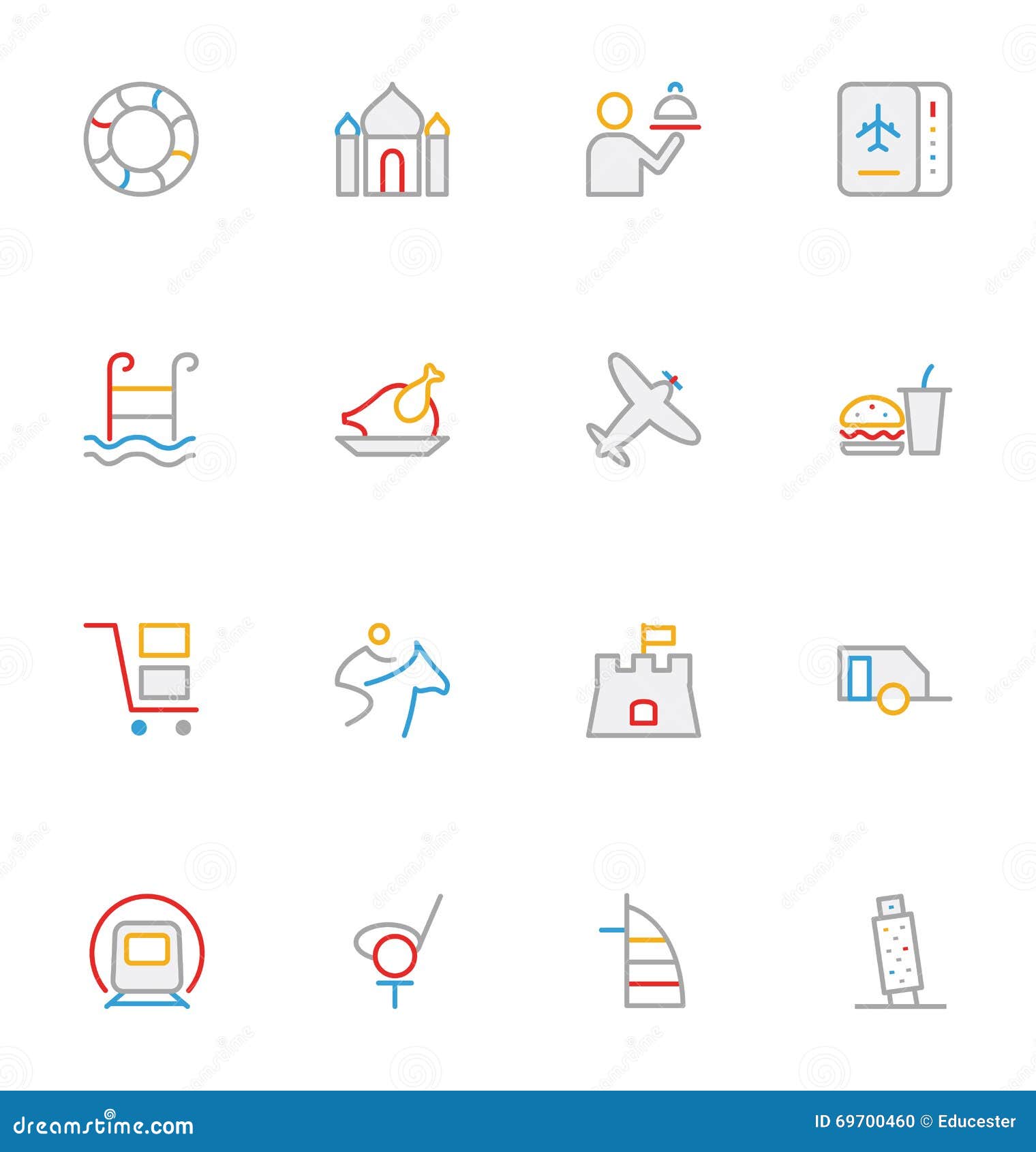 Icone 8 Di Vettore Del Profilo Colorate Viaggio Illustrazione di Stock ...