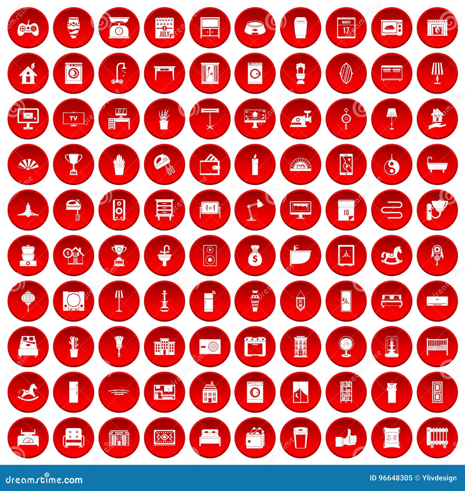 100 Icone Interne Messe Rosse Illustrazione Vettoriale - Illustrazione ...