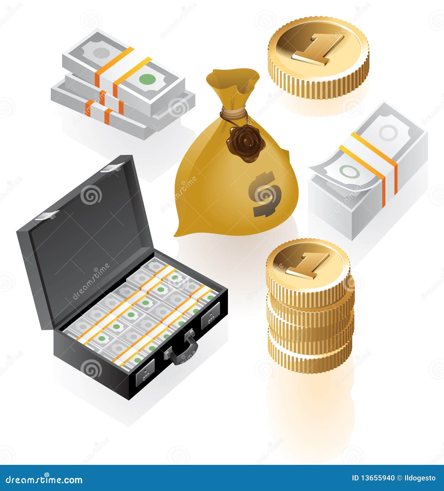 Icone isometriche di soldi illustrazione vettoriale. Illustrazione di ...