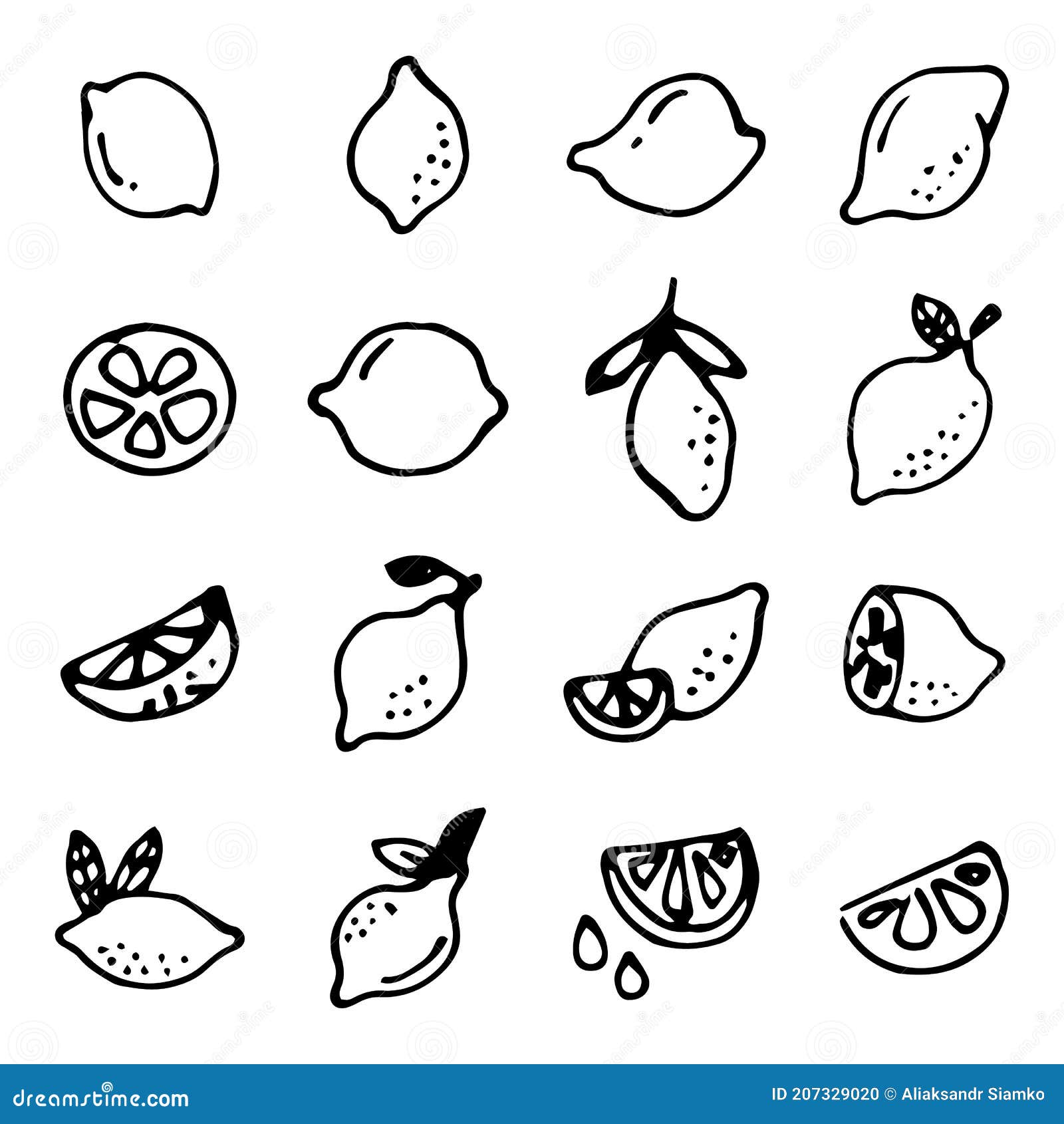 Icone Limoni Imposta Stile Disegno a Mano Illustrazione Vettoriale ...