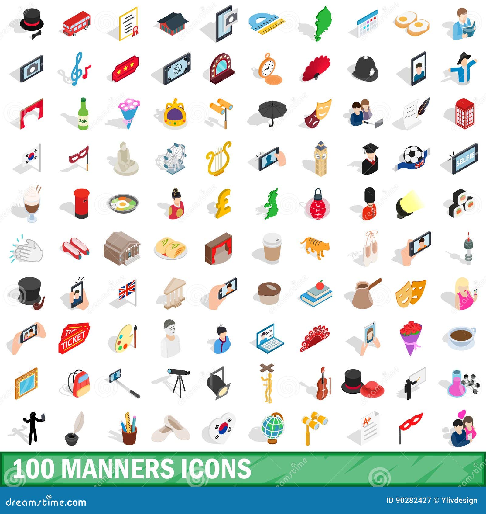 100 Icone Messe, Di Modi Stile Isometrico 3d Illustrazione Vettoriale ...