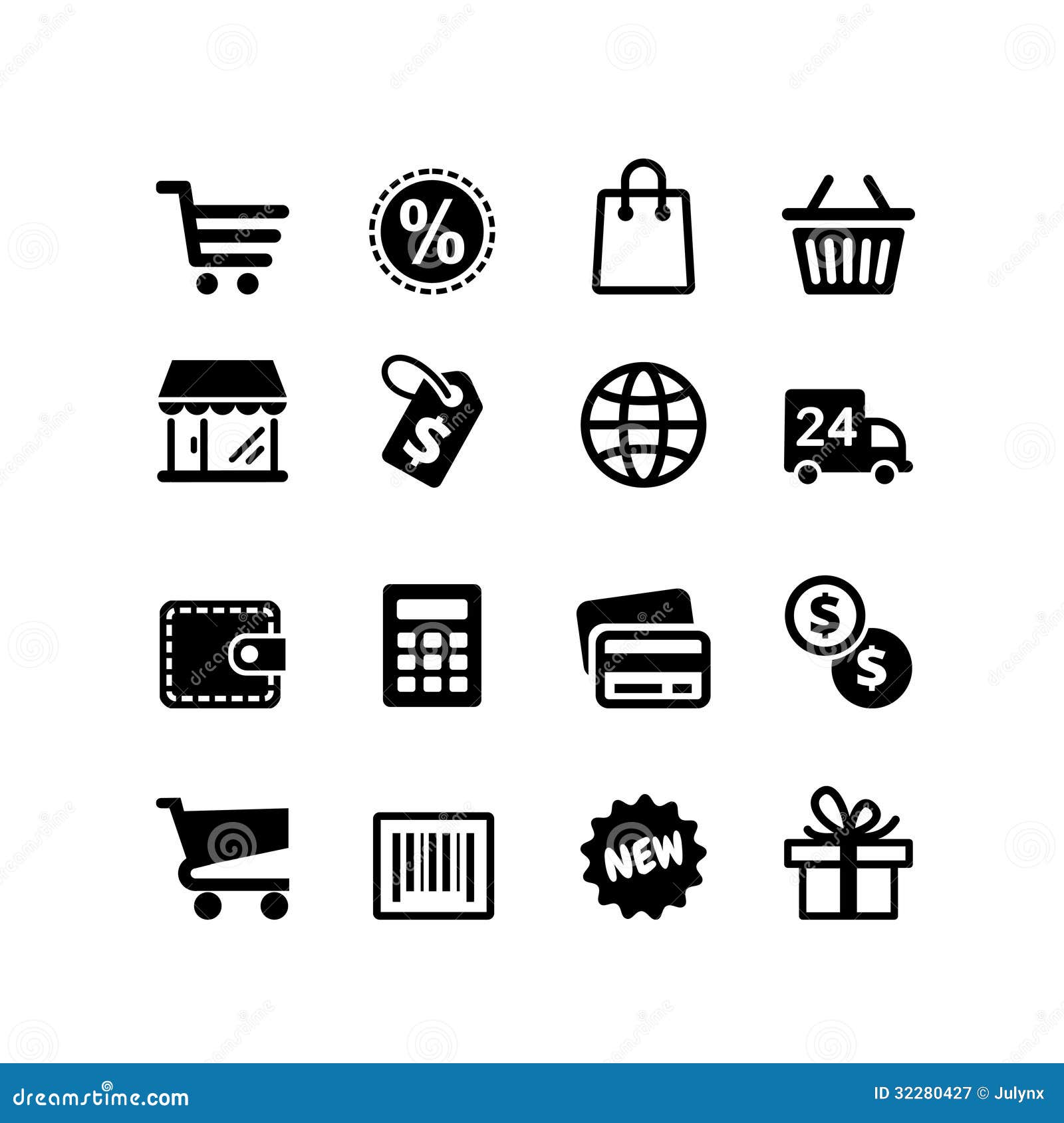 16 Icone Messe. Pittogrammi Di Acquisto Illustrazione Vettoriale ...