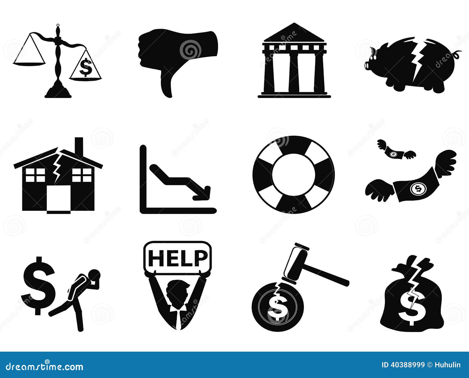 Icone Nere Di Fallimento Messe Illustrazione Vettoriale - Illustrazione ...