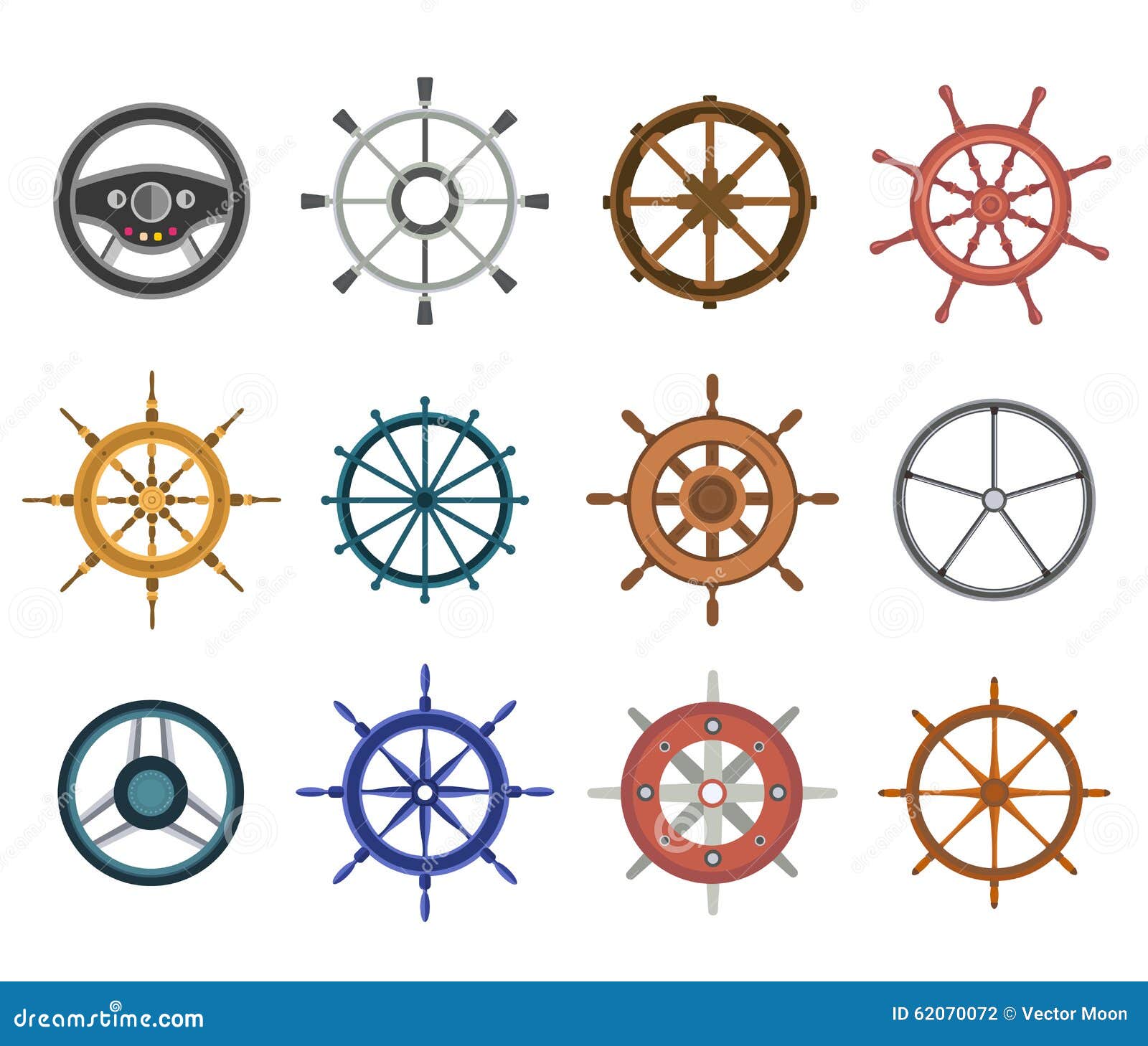 Icone Piane Del Timone Di Vettore Messe Illustrazione Vettoriale ...