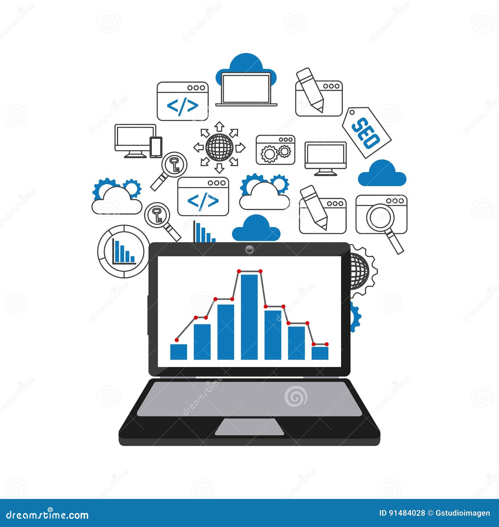 Icone Piane Di Ottimizzazione Del Motore Di Ricerca Illustrazione ...