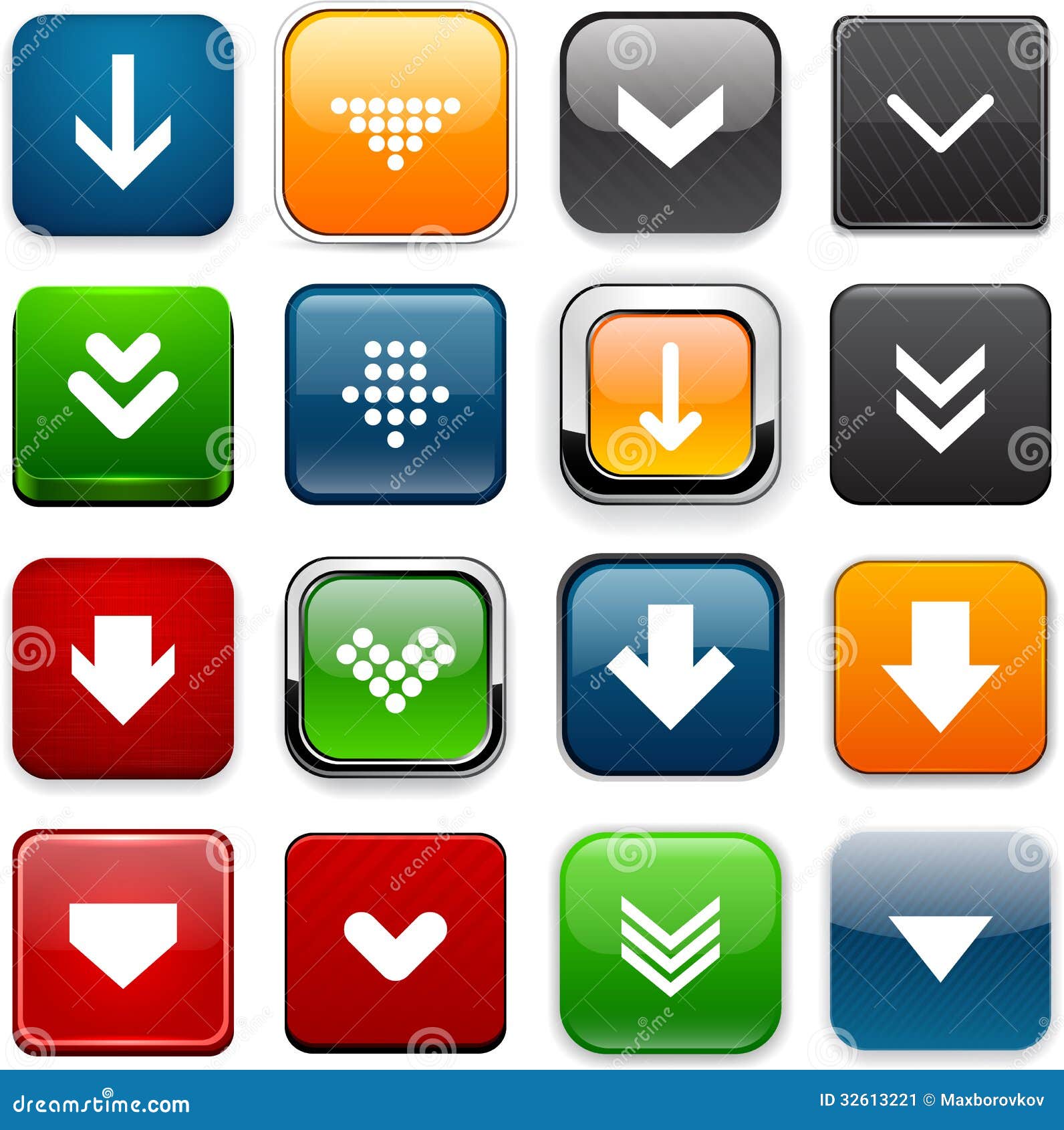 Icone Quadrate Di Download Di Colore. Illustrazione Vettoriale ...