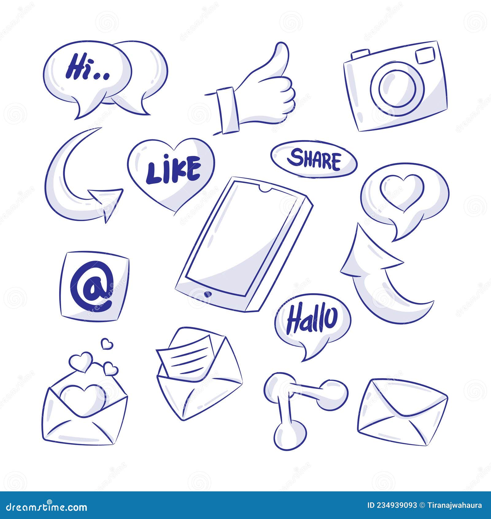 Simple Hand Drawn Social Media Icons Set Stock Vector - Illustration of ...