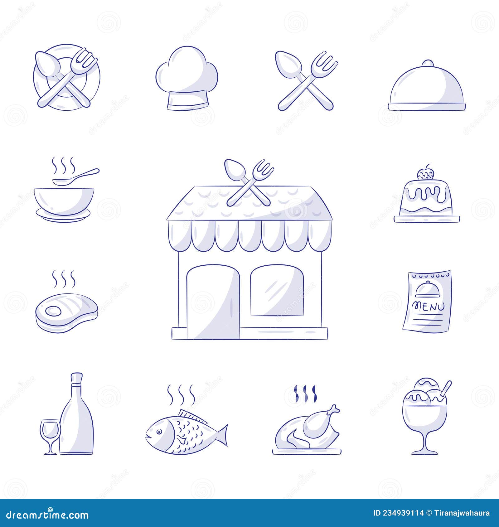 Restaurant Doodle Vector Icon Set Stock Vector - Illustration of ...