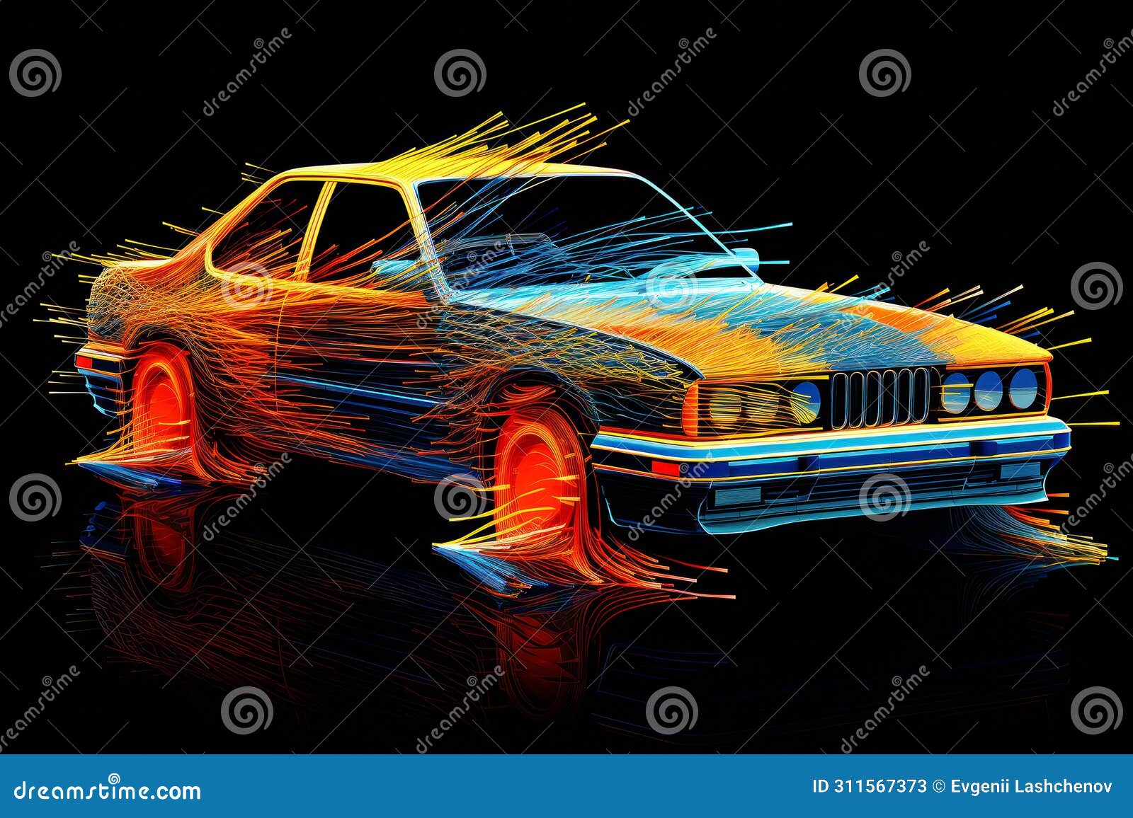 An Iconic Car Model Highlighted by a Striking Array of Flowing Neon ...