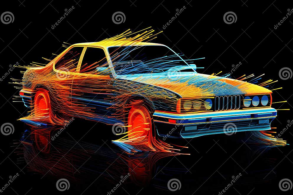 An Iconic Car Model Highlighted by a Striking Array of Flowing Neon ...