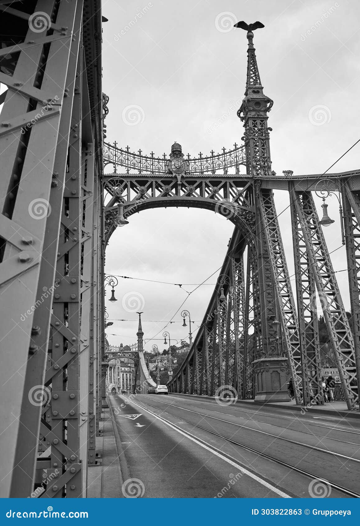 Iconic Green Iron Bridge in Budapest, Spanning the Danube River ...