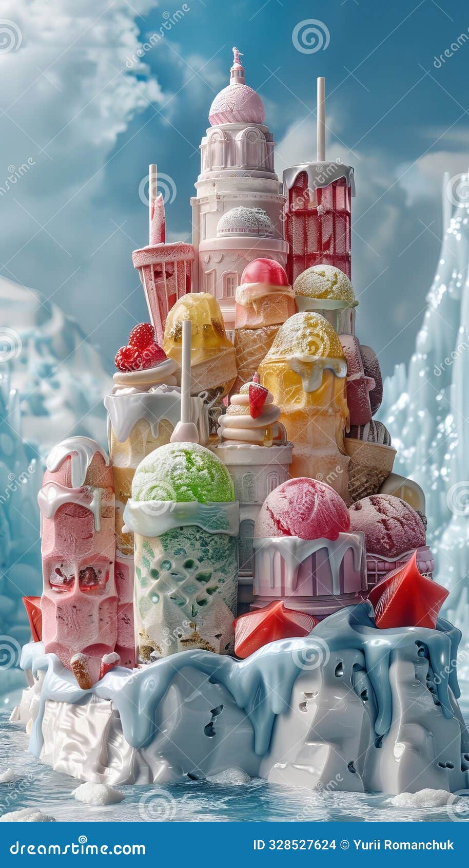Iconic Structure Sculpted From Assorted Ice Creams And Ice Cubes ...