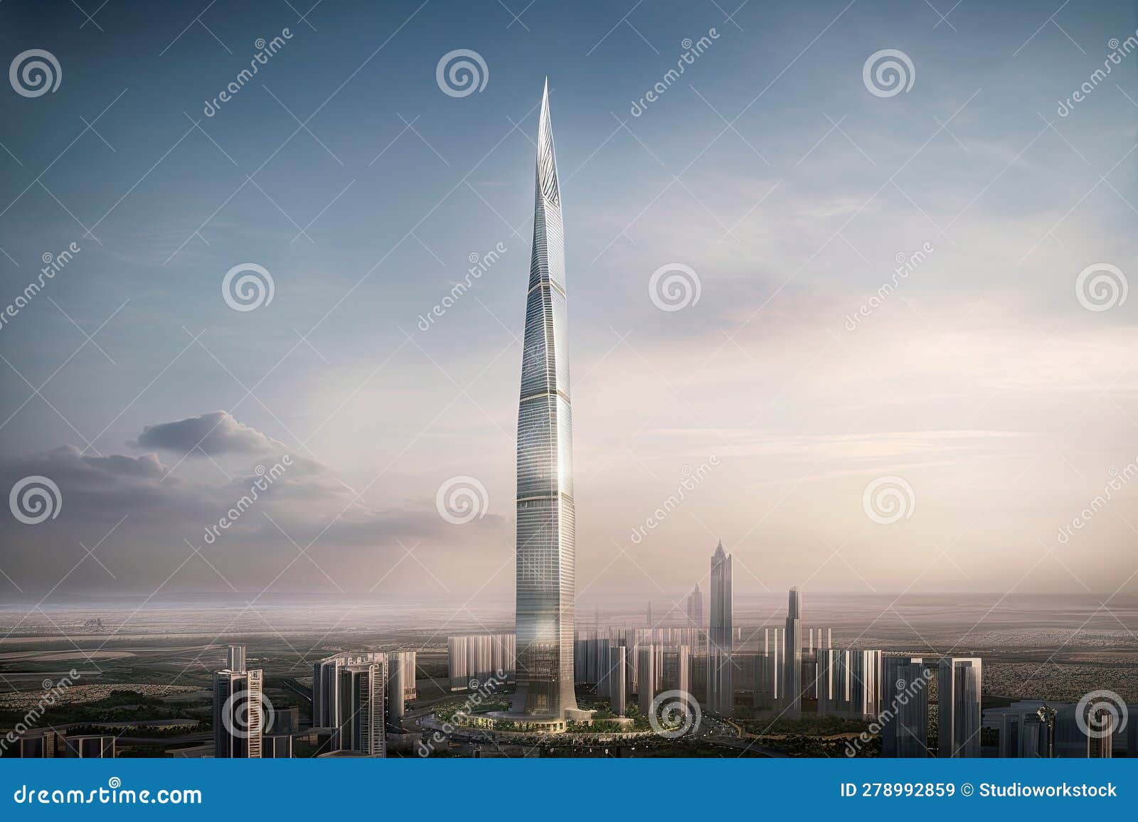 Iconic Tower, Rising Above the Bustling Metropolis of the Future Stock ...