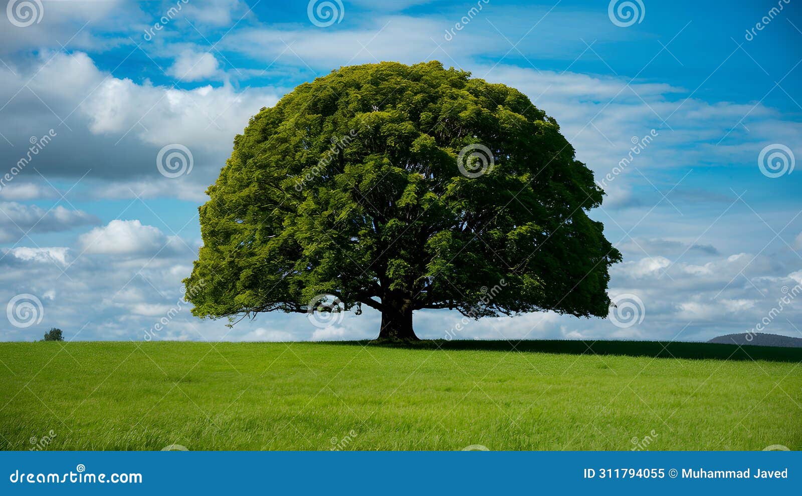 Iconic Tree Creates a Focal Point in a Vibrant Green Panorama Stock ...