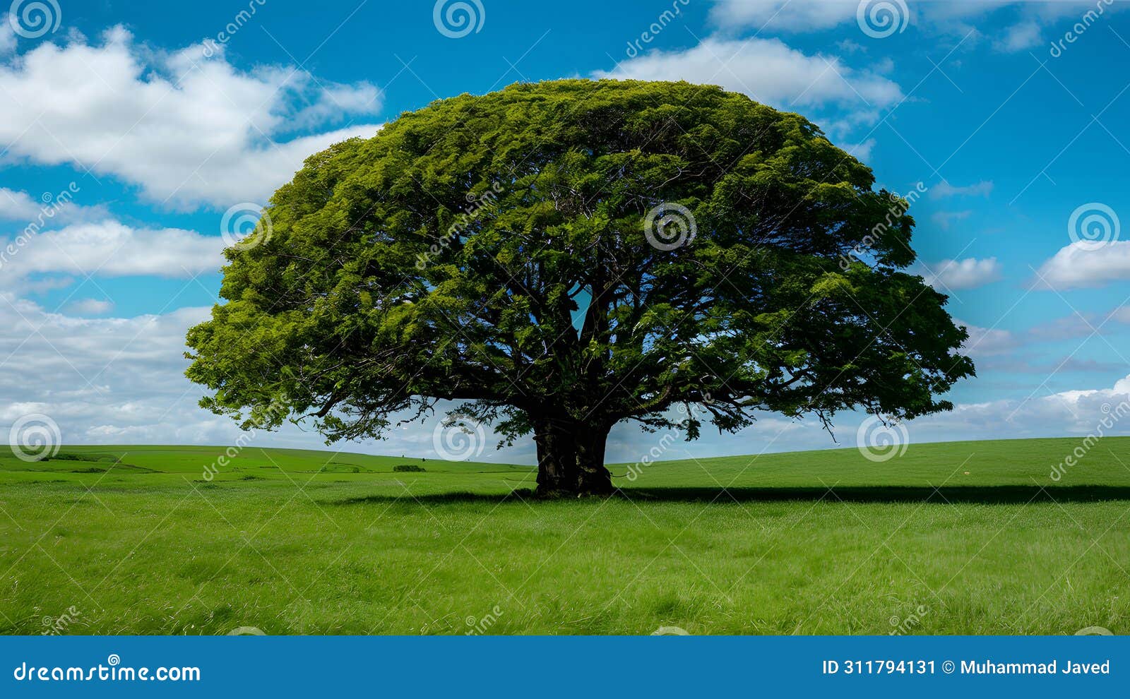 Iconic Tree Creates a Focal Point in a Vibrant Green Panorama Stock ...