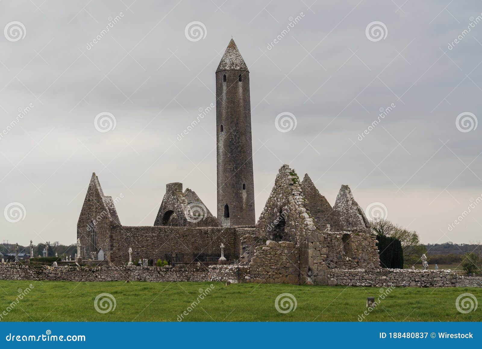 Iconic View of Kilmacduagh Abbey Stock Image - Image of james, high ...