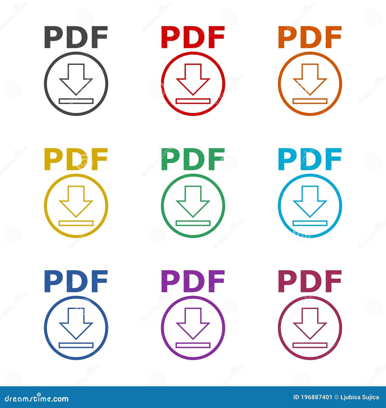 Icono De Descarga De PDF, Conjunto De Colores Ilustración del Vector ...