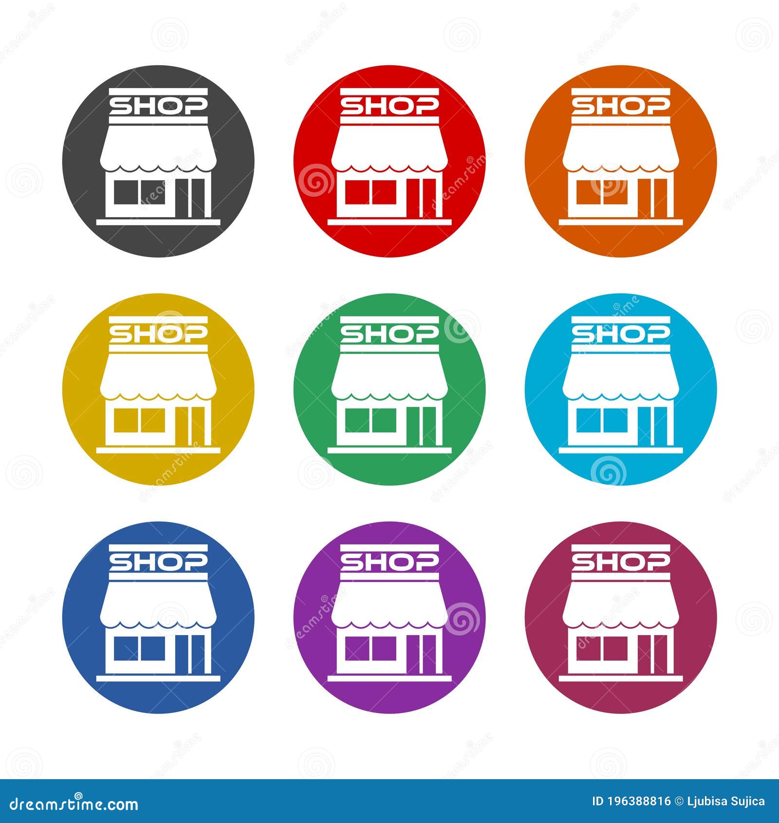 Icono De Tienda De Compras, Conjunto De Colores Ilustración del Vector ...