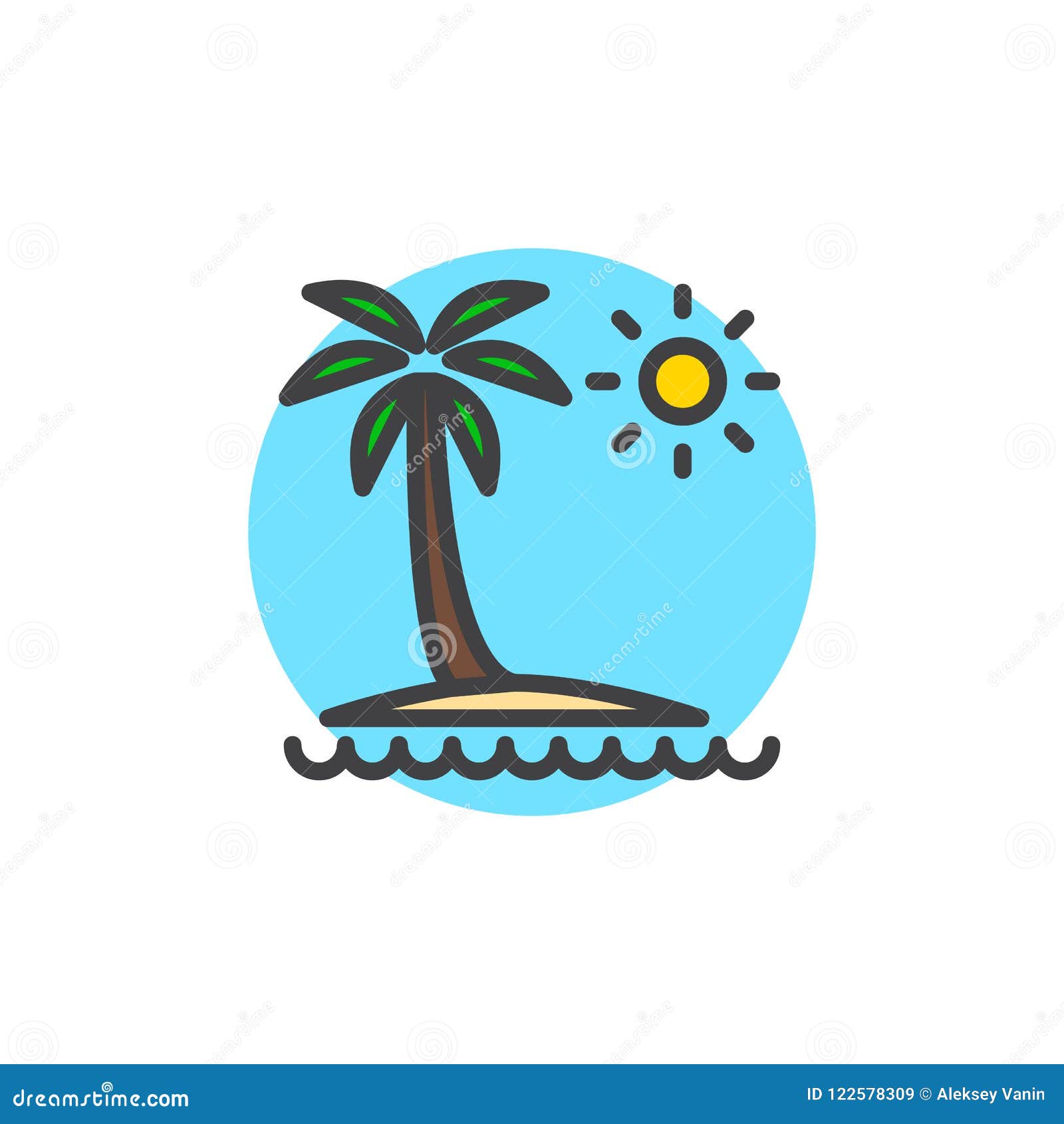 Icono Llenado Isla Tropical Del Esquema Ilustración del Vector ...