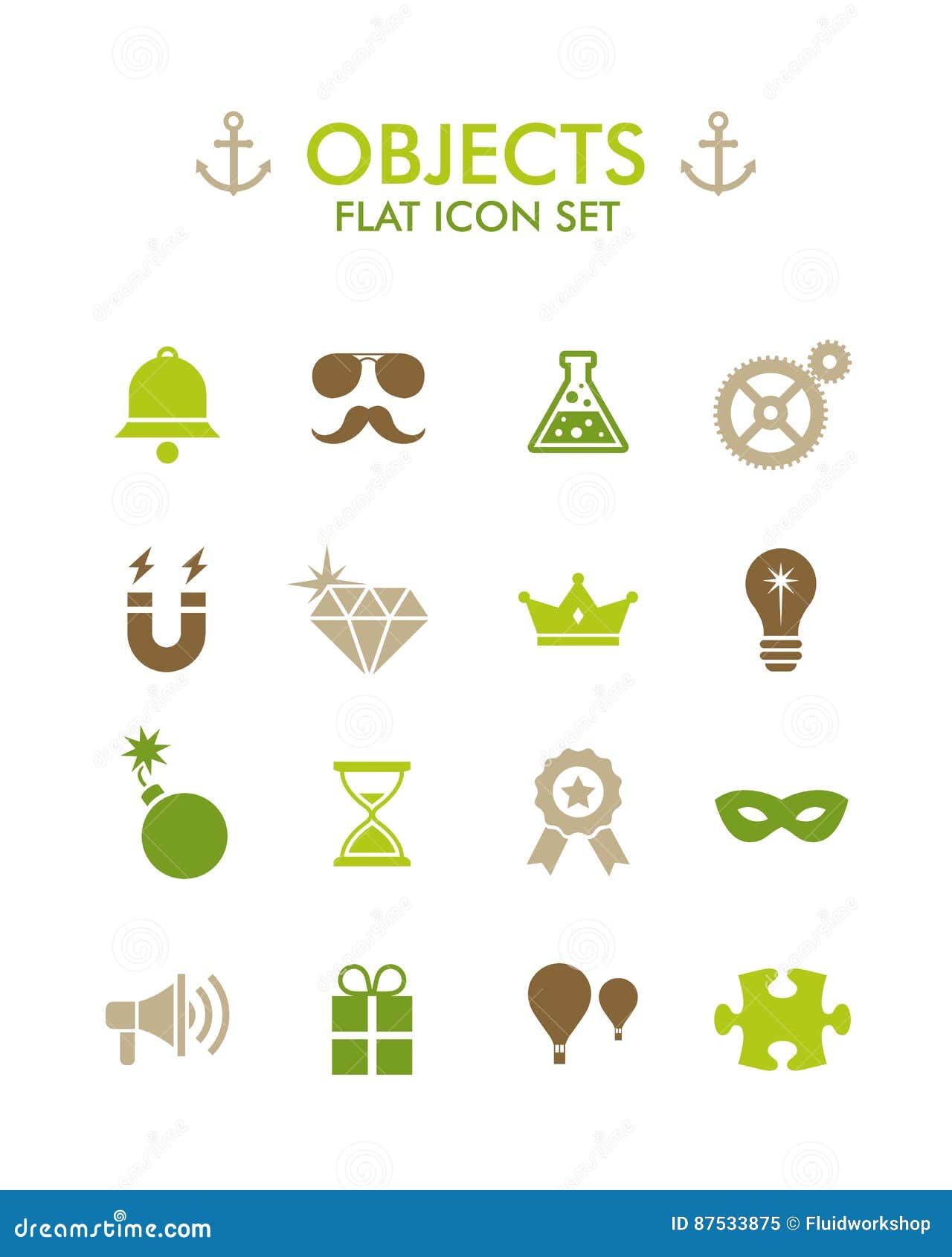 Icono Plano Del Vector Fijado - Objetos Ilustración del Vector ...