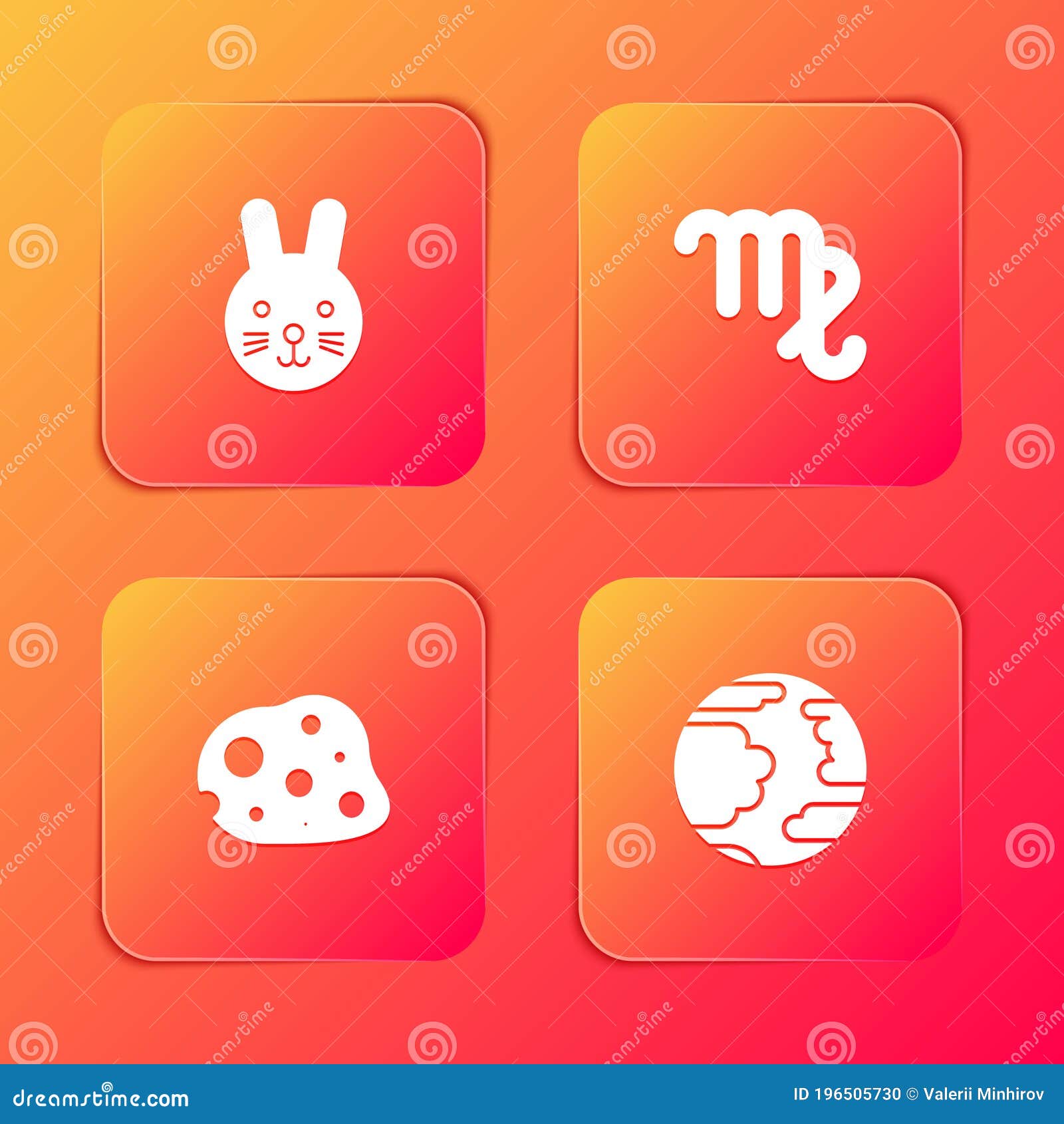 Icono Set Rabbit Zodiac, Virgo, Asteroid Y Planet Mercury Vector ...