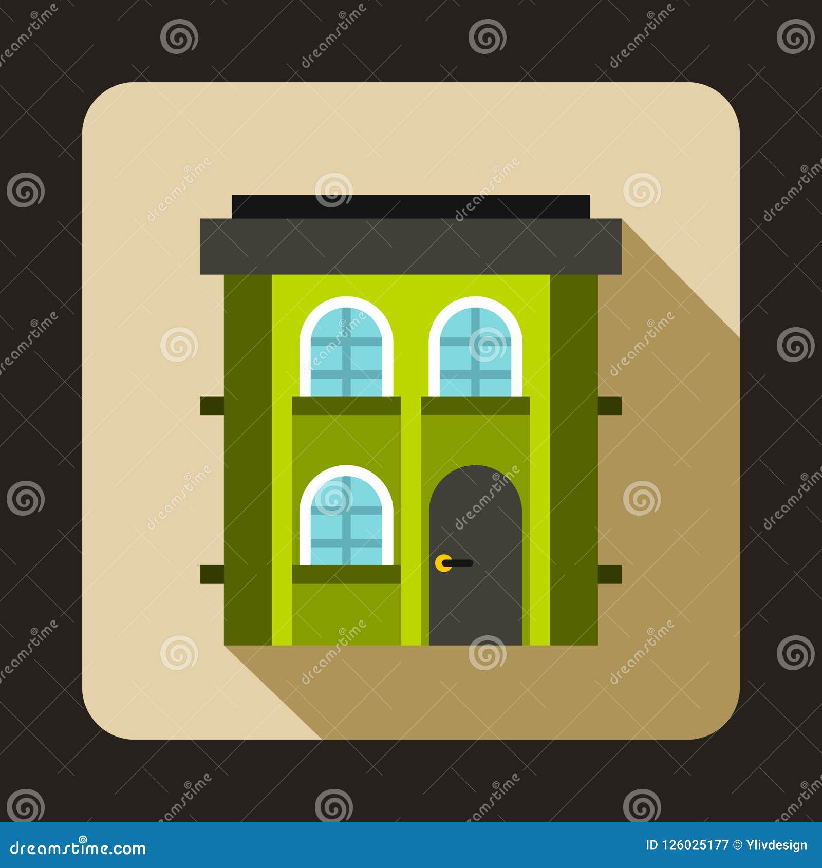 Icono Verde De La Casa De Dos Pisos, Estilo Plano Stock de ilustración ...