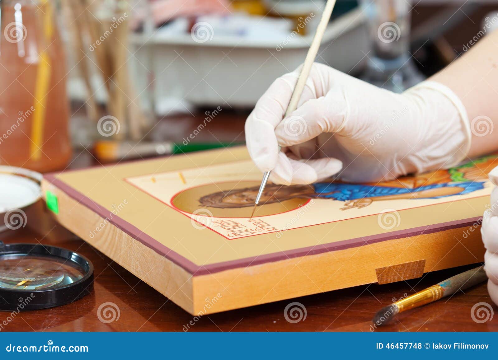 Iconographer Paints of New Icon with Brush Stock Photo - Image of ...
