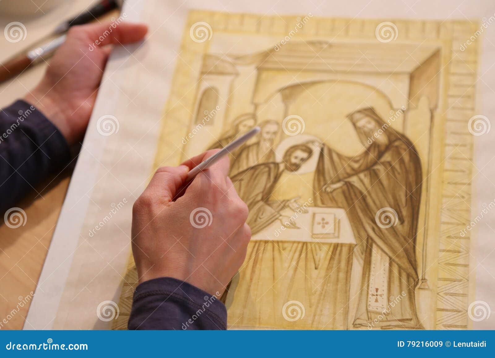 Iconographer stock image. Image of religious, paint, hand - 79216009