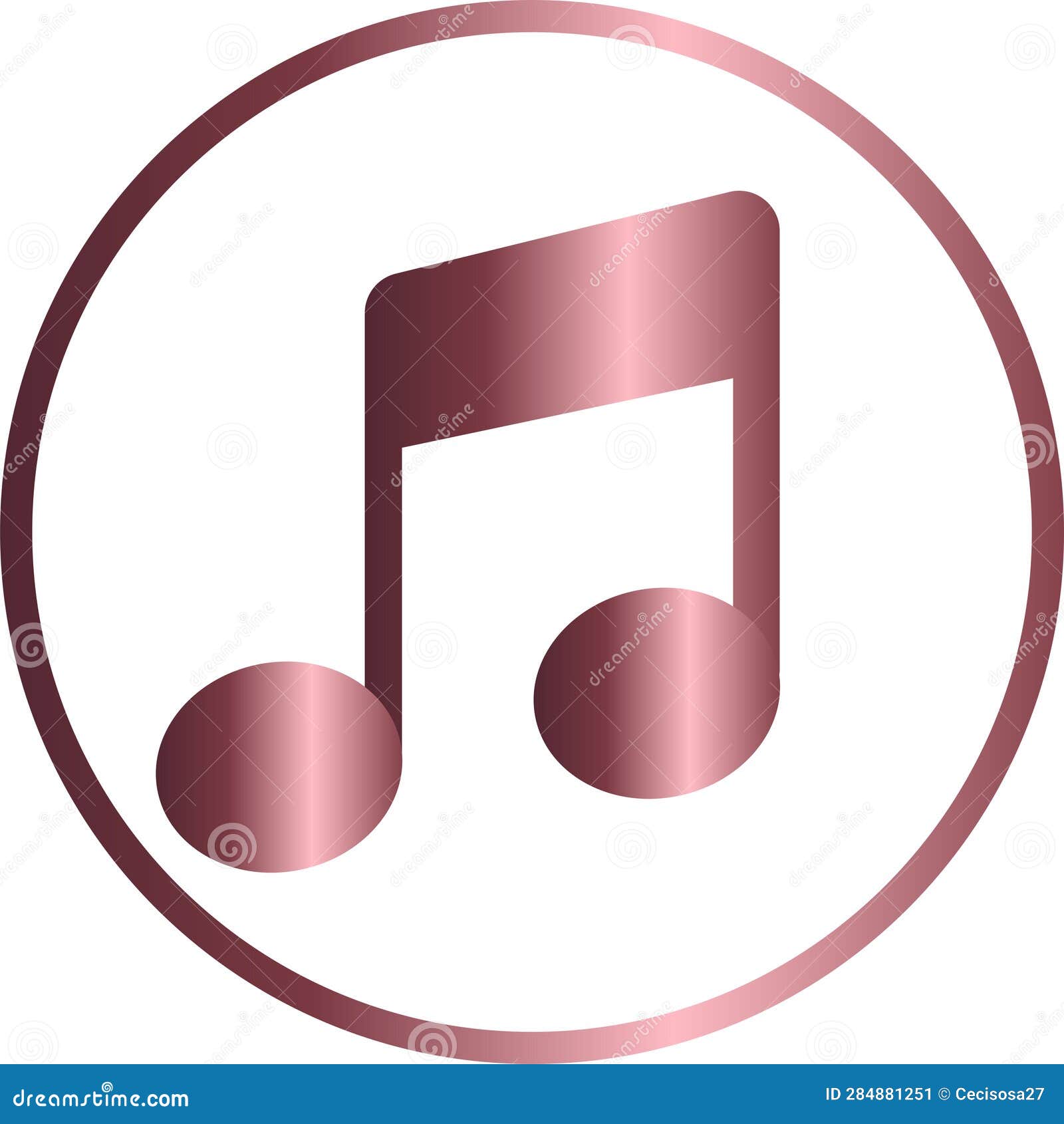 Music Note Circular Icon, Metallic Pink. Stock Illustration ...