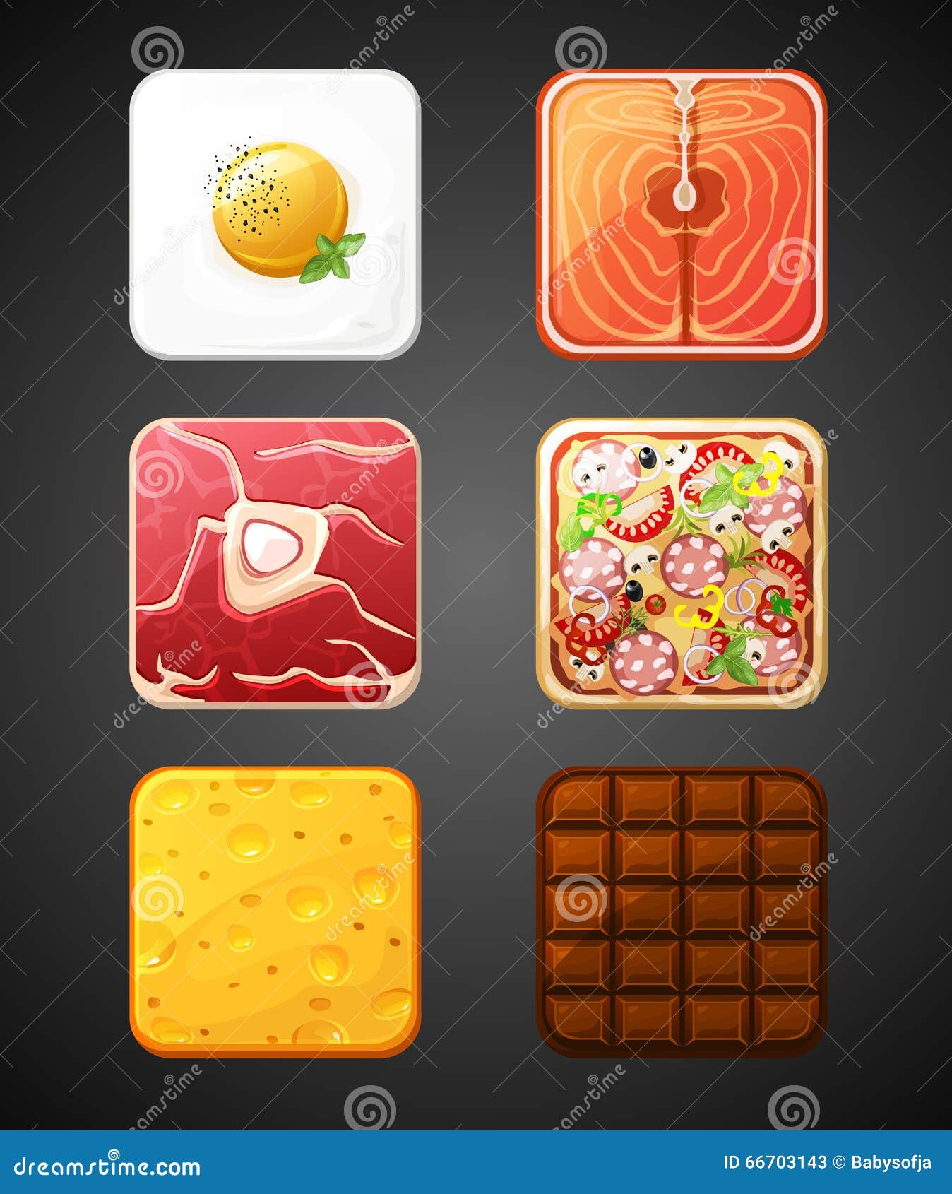 Iconos Cuadrados De La Comida Ilustración del Vector - Ilustración de ...