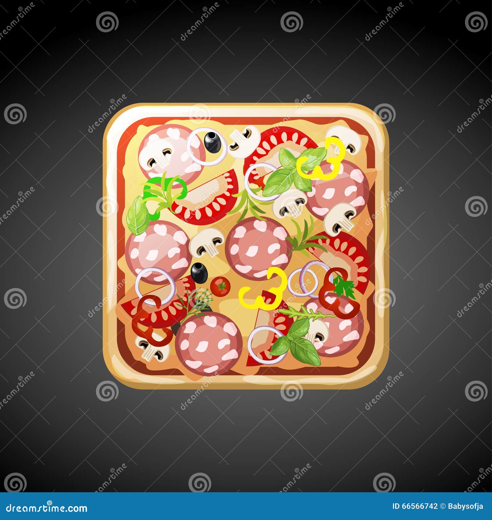 Iconos Cuadrados De La Pizza De La Comida Ilustración del Vector ...