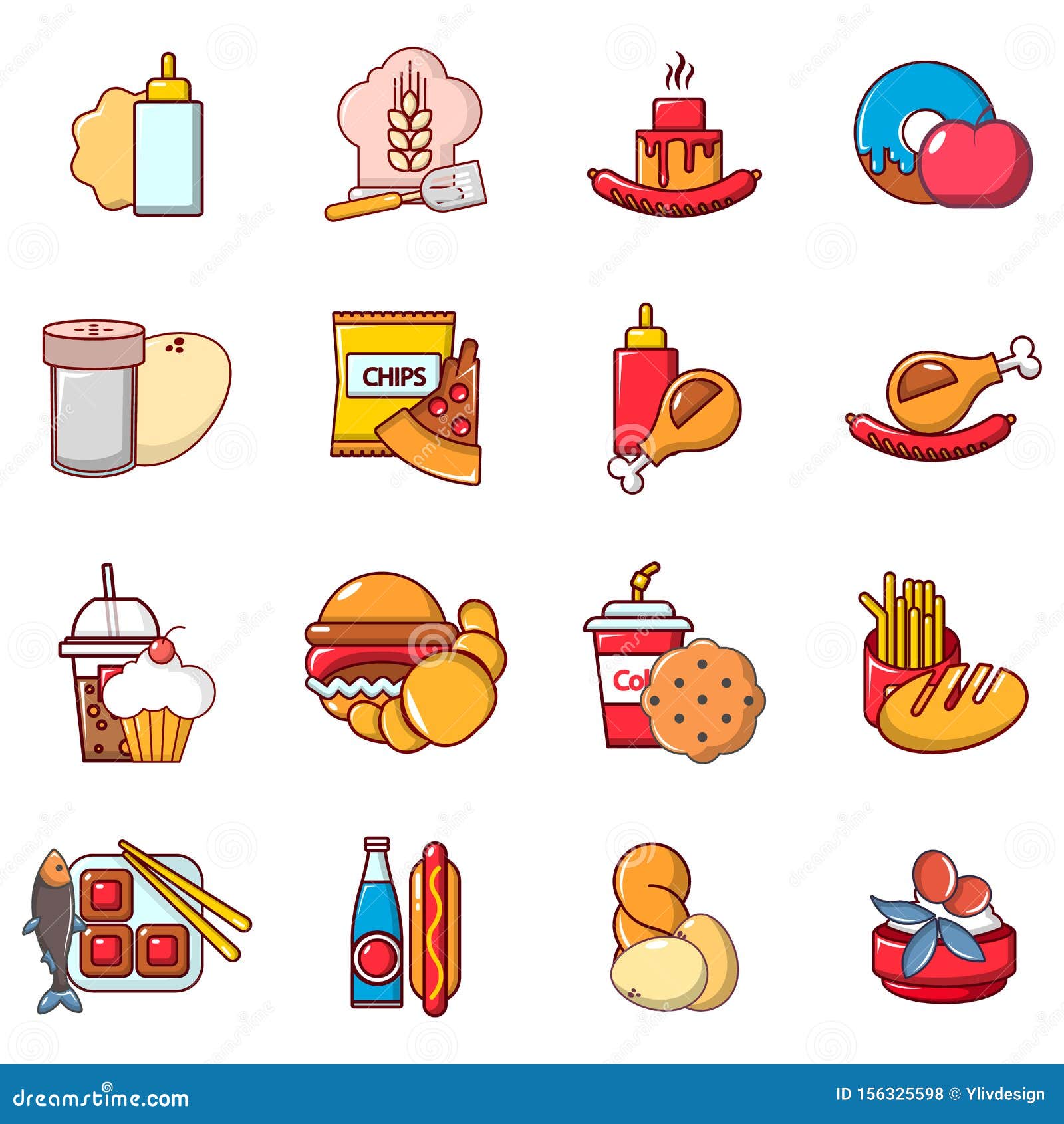 Iconos De Comida, Estilo De Caricatura Ilustración del Vector ...
