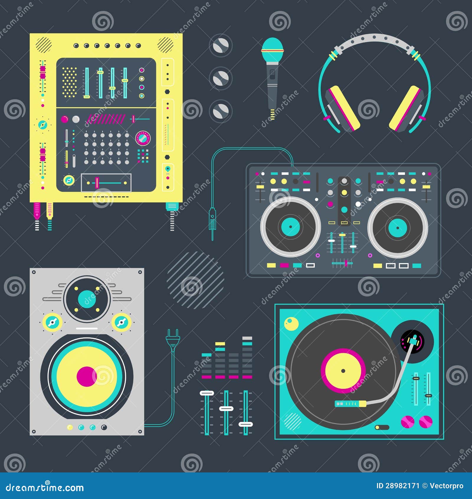 Iconos de DJ ilustración del vector. Ilustración de mezclador - 28982171