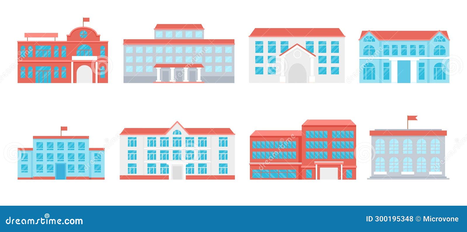 Iconos De Edificios Públicos De Escuelas. Centro De Educación Urbana ...