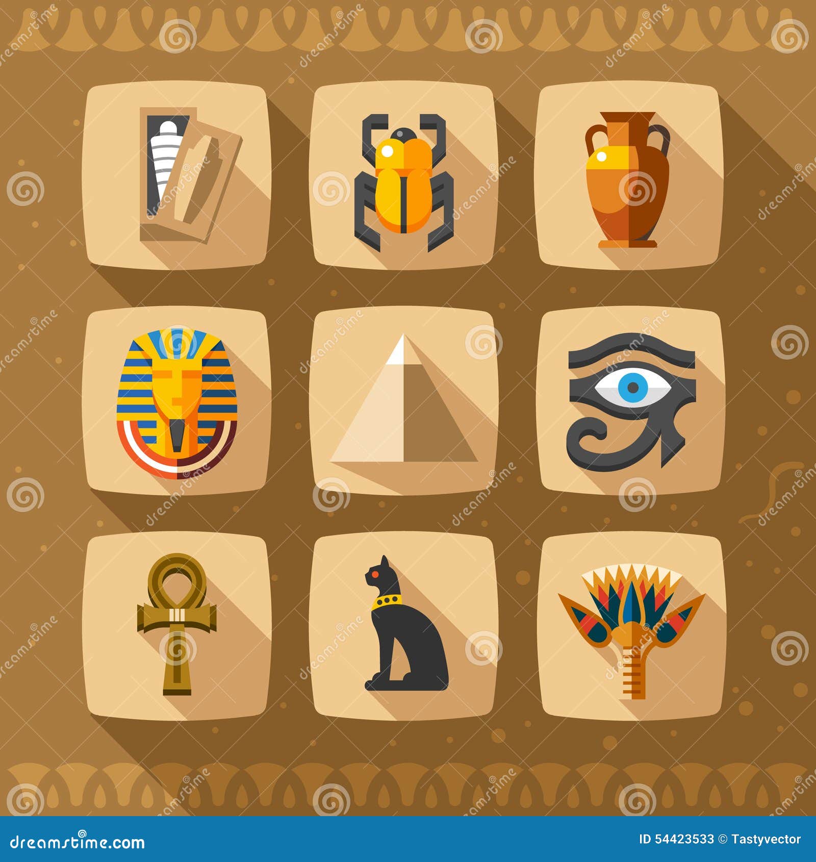 Iconos De Egipto Y Elementos Del Diseño Ilustración del Vector - Ilustración de dios, ciencia ...