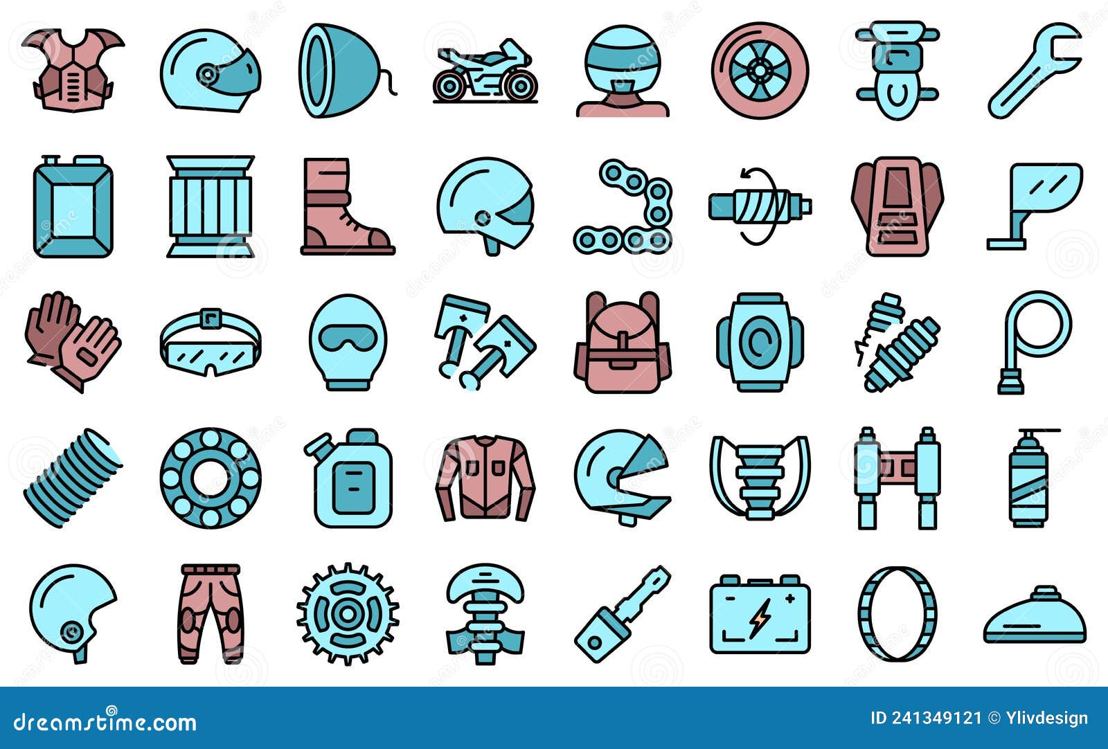 Iconos De Equipo De Motocicleta Set Vector Plano Ilustración Del Vector