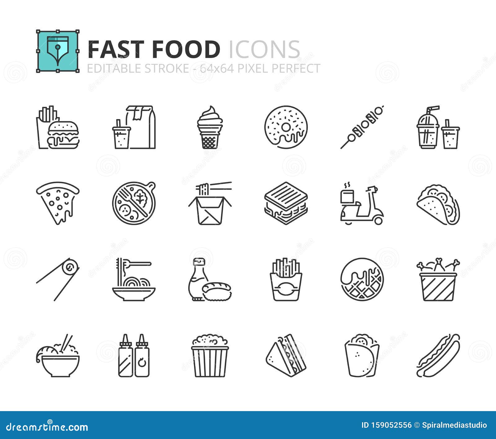 Iconos De Esquema Sobre Comida RÃ¡pida Ilustración del Vector - Ilustración de pizza, contorno ...