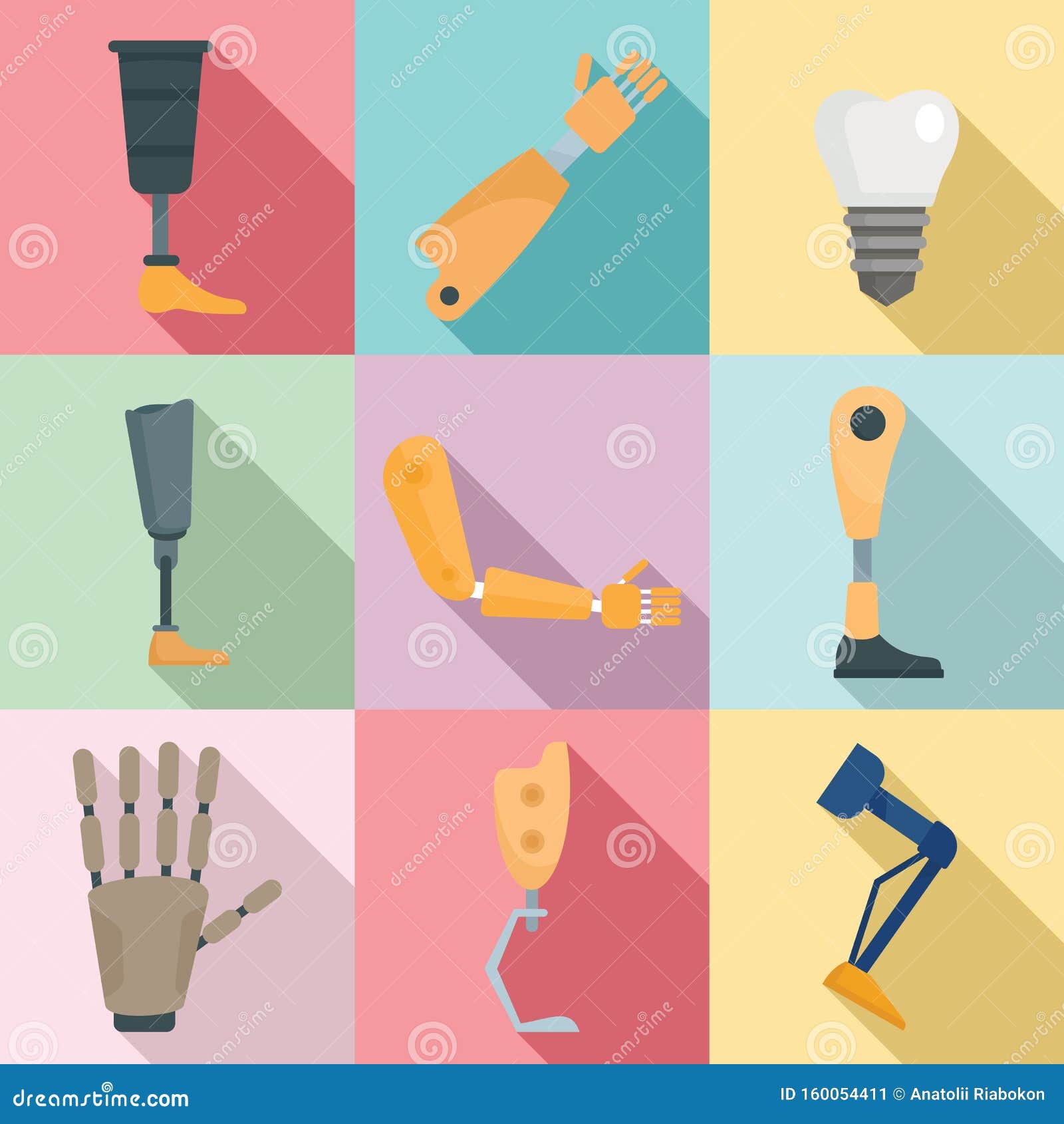 Iconos De Extremidades Artificiales, Estilo Plano Ilustración del ...