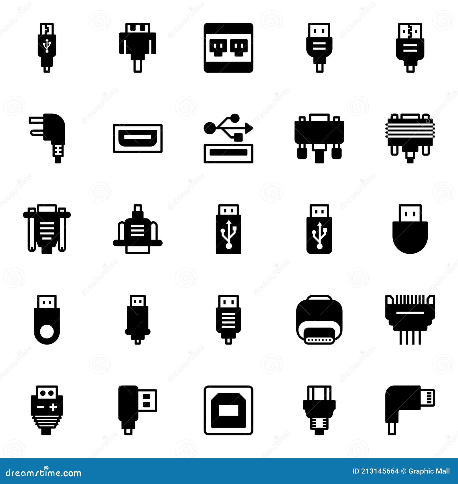 Iconos De Glifo Para Conectores Y Cables. Ilustración del Vector ...