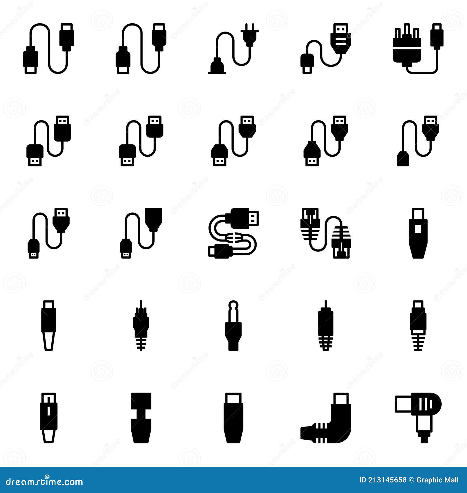 Iconos De Glifos Para Conectores Y Los Cables. Ilustración del Vector ...