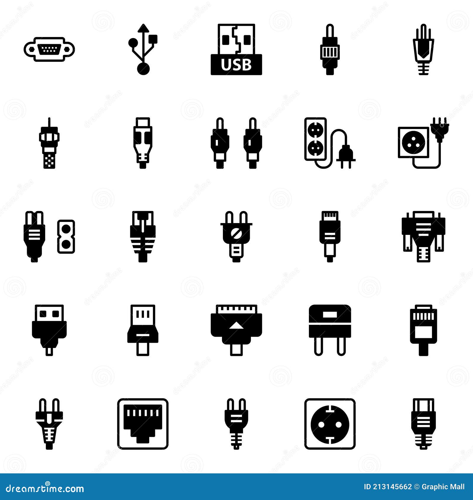 Iconos De Glifos Para Conectores Y Los Cables. Ilustración del Vector ...