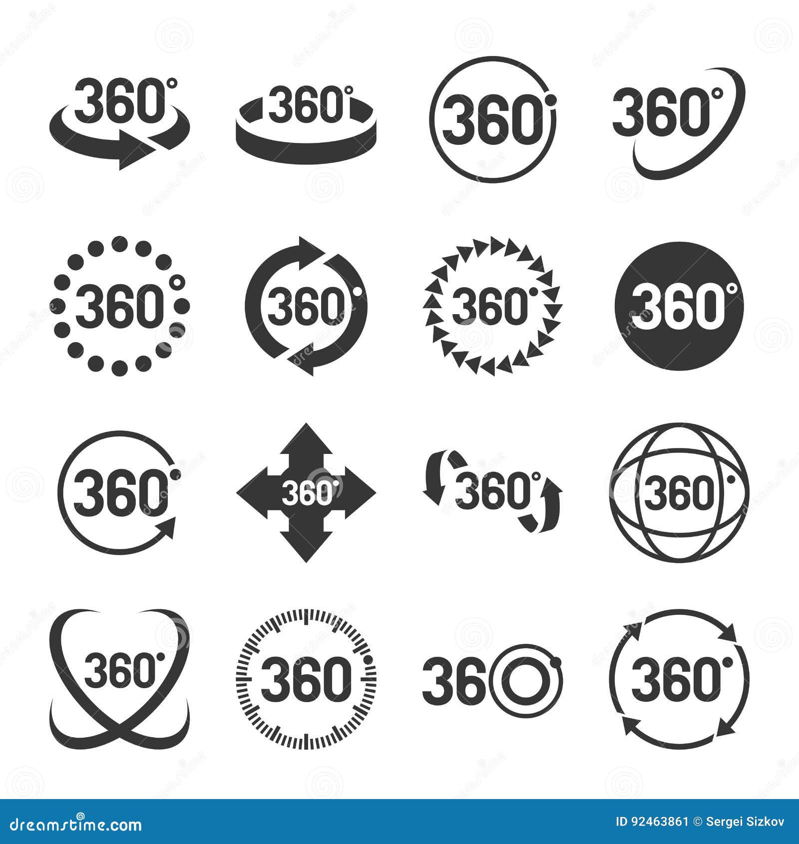 Iconos De 360 Grados Fijados Vector Ilustración del Vector ...