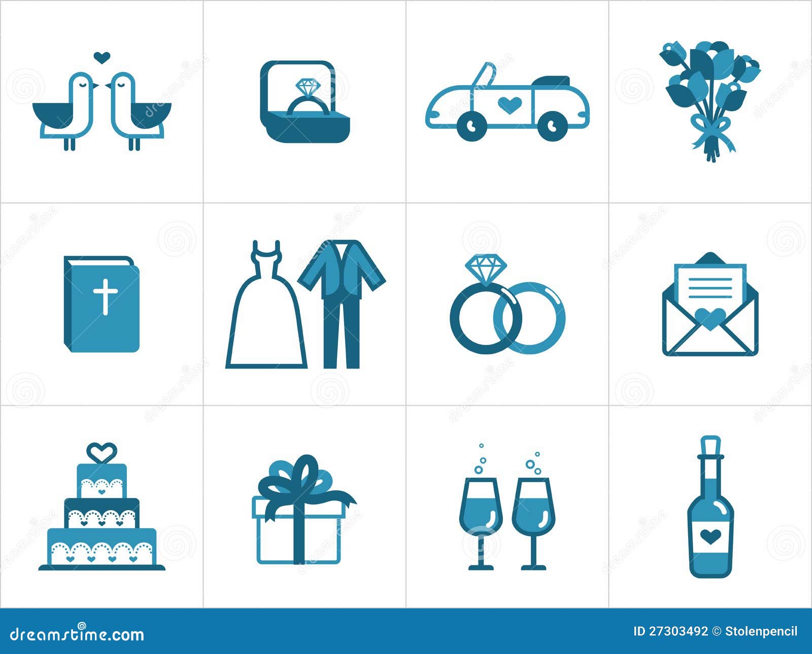 Iconos de la boda ilustración del vector. Ilustración de vector - 27303492