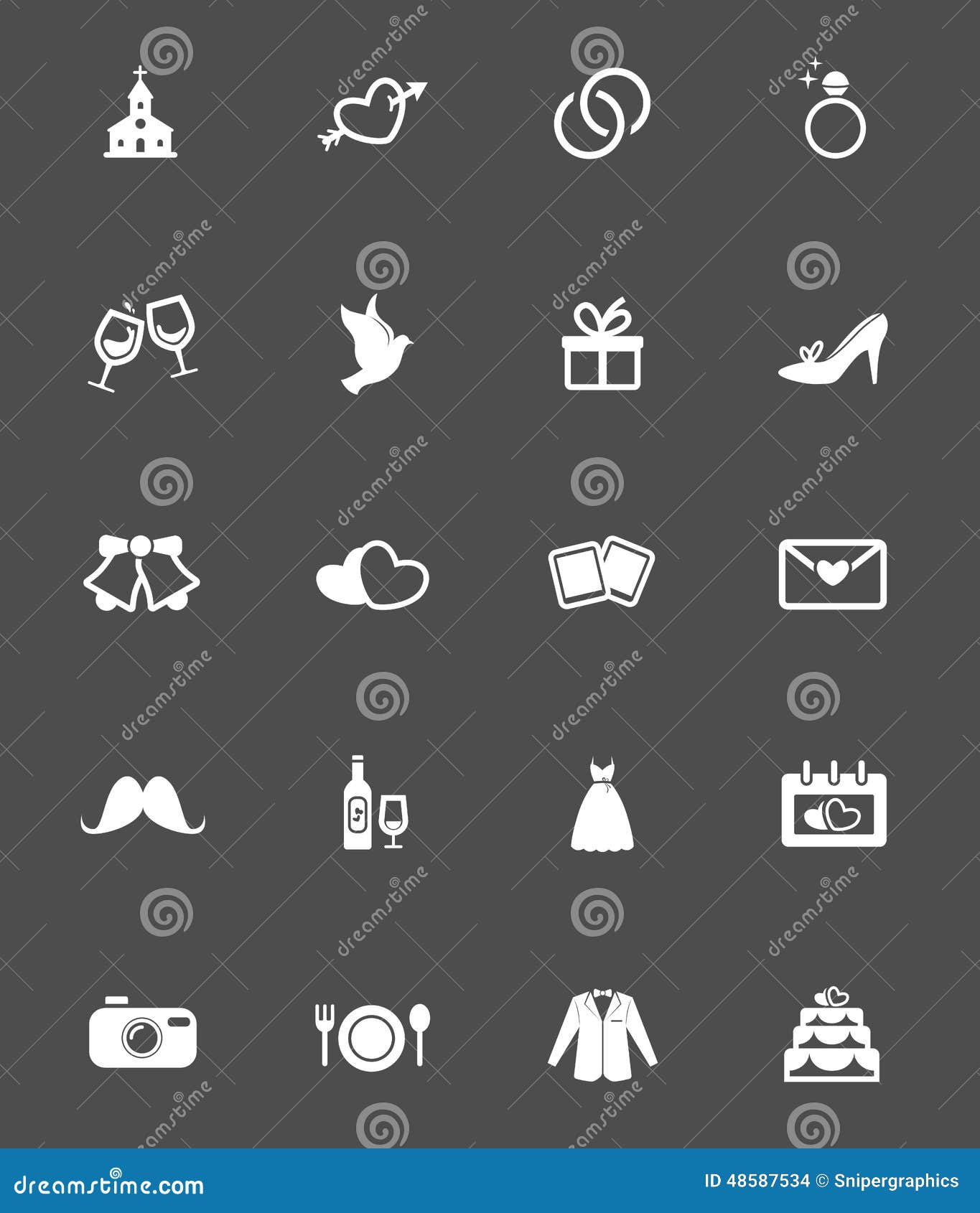 Iconos de la boda ilustración del vector. Ilustración de aislado - 48587534