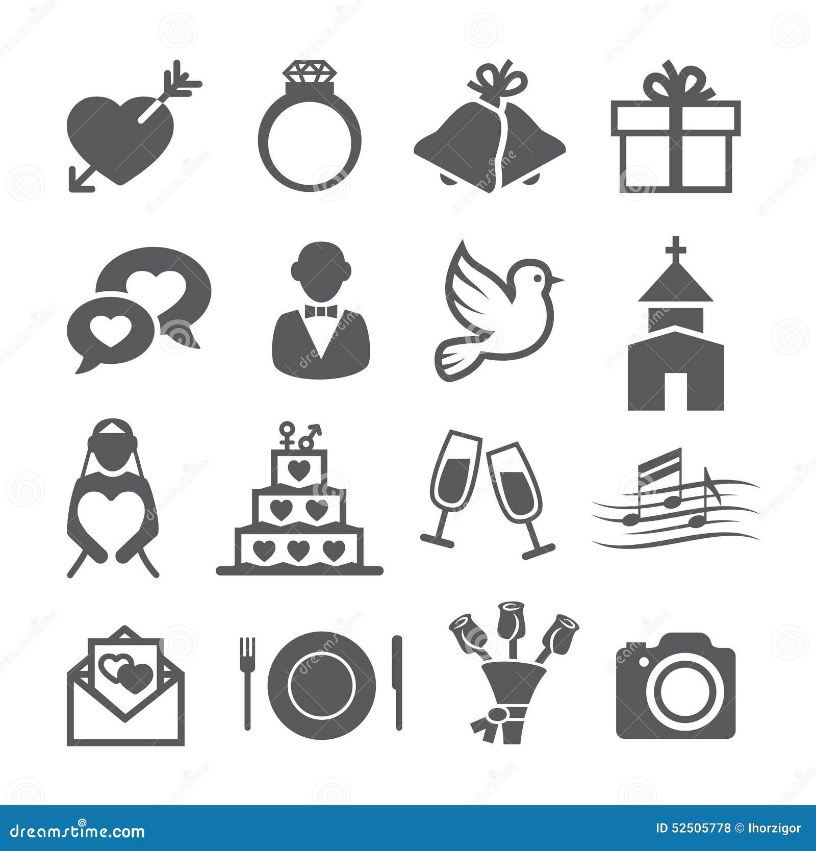 Iconos de la boda ilustración del vector. Ilustración de torta - 52505778