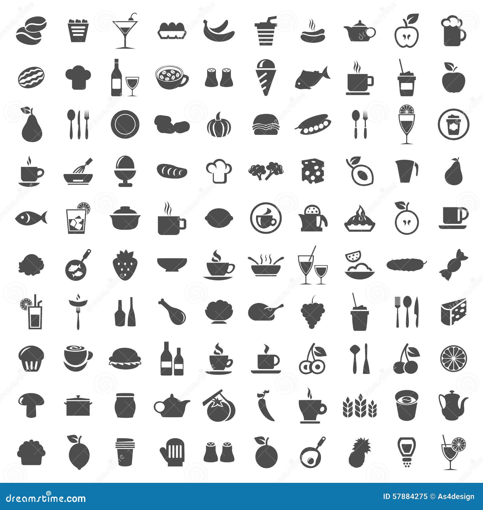100 iconos de la comida ilustración del vector. Ilustración de manzana ...