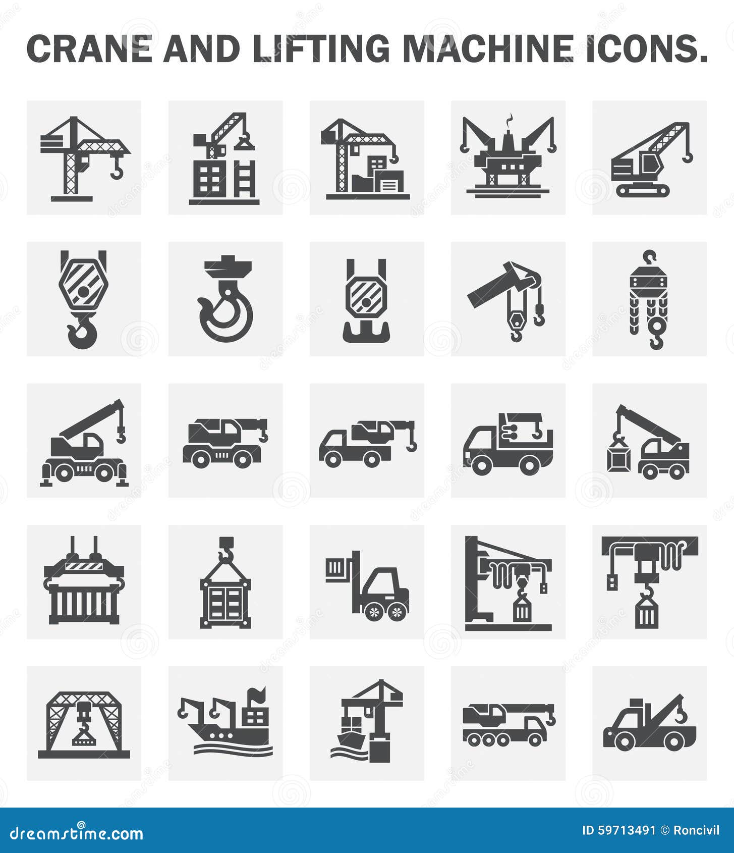 Iconos de la grúa ilustración del vector. Ilustración de iconos - 59713491