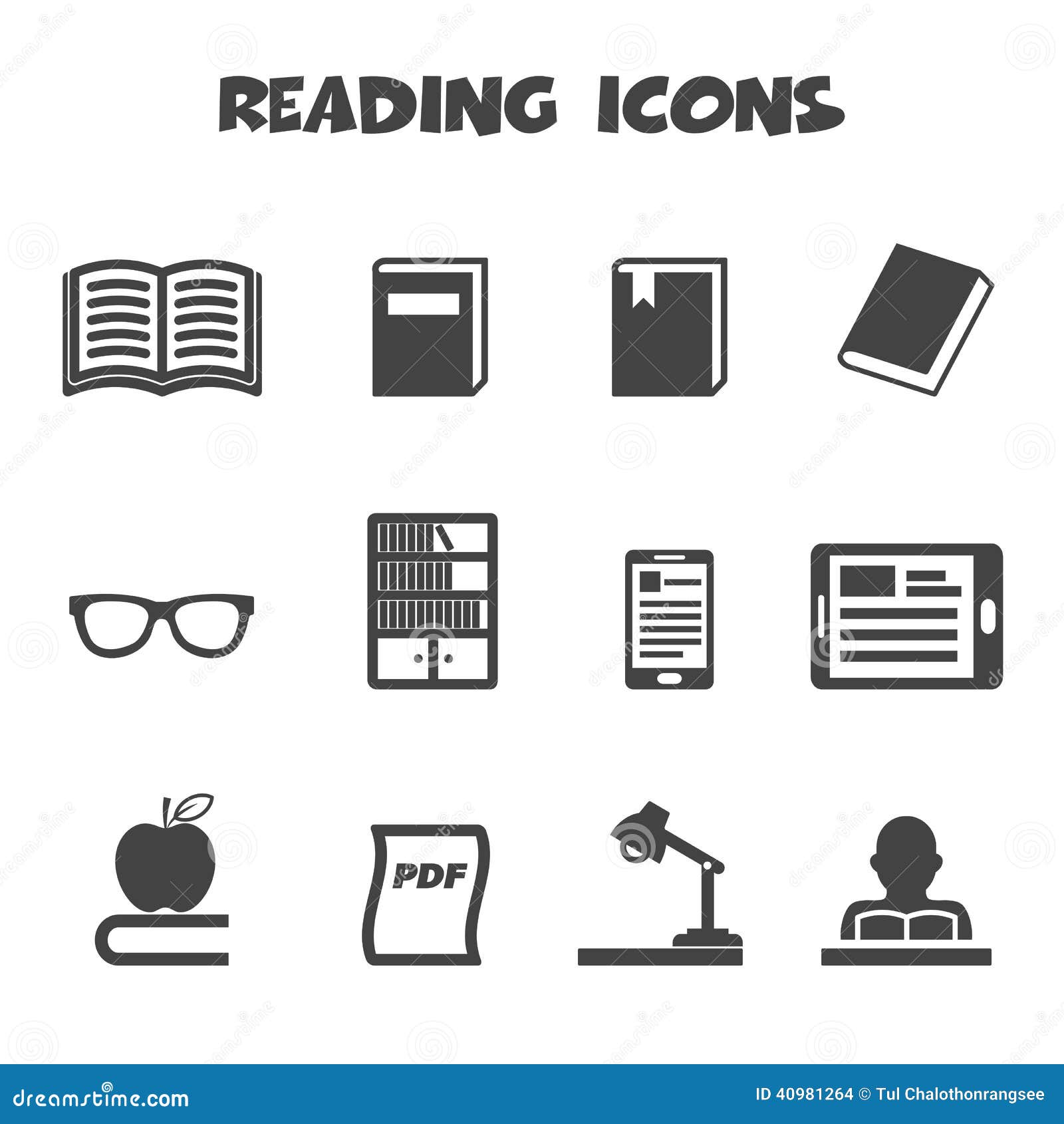 Iconos de la lectura ilustración del vector. Ilustración de mono - 40981264